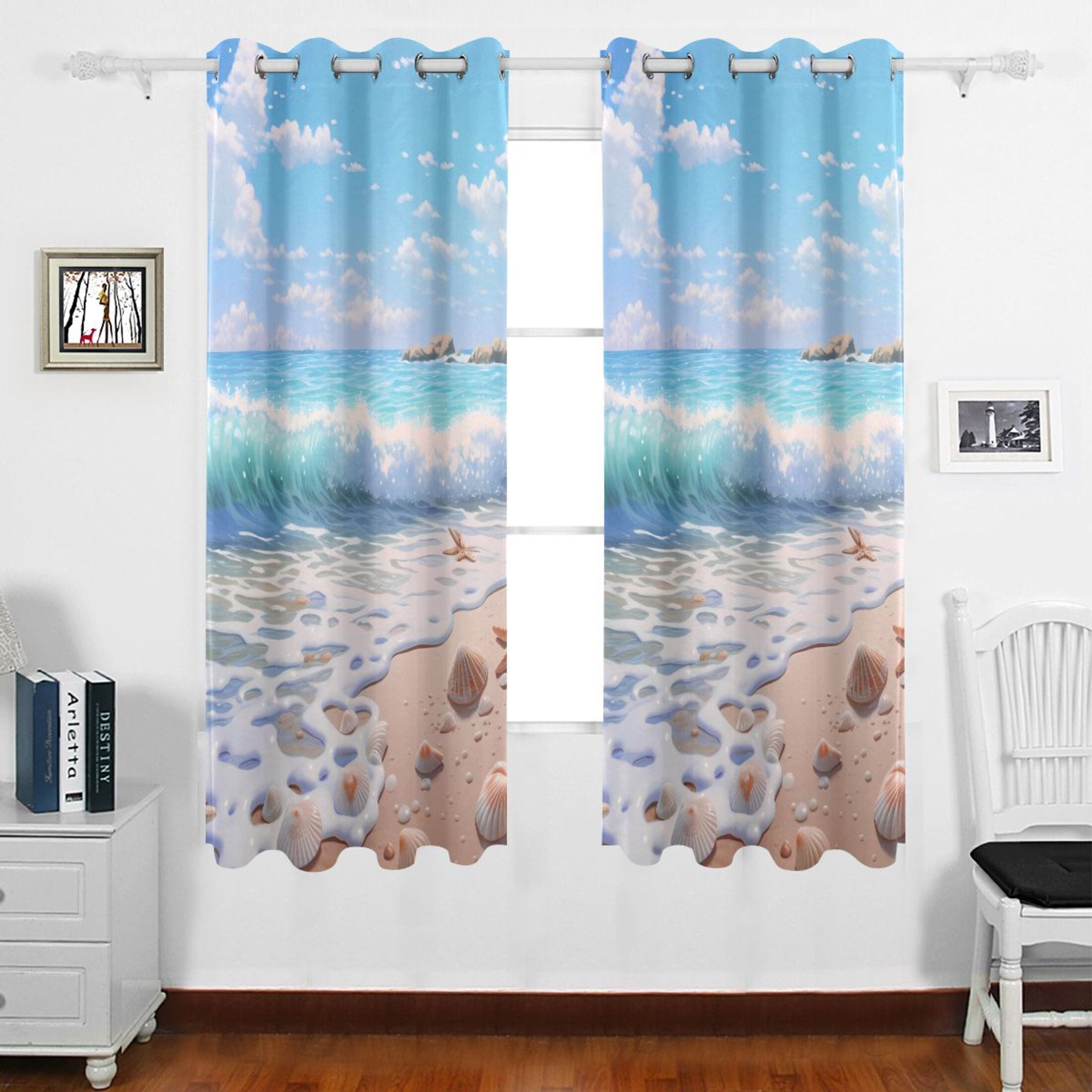 Beach Sea Shells Seastar Grommet Blackout Curtains Thermal Insulated ...