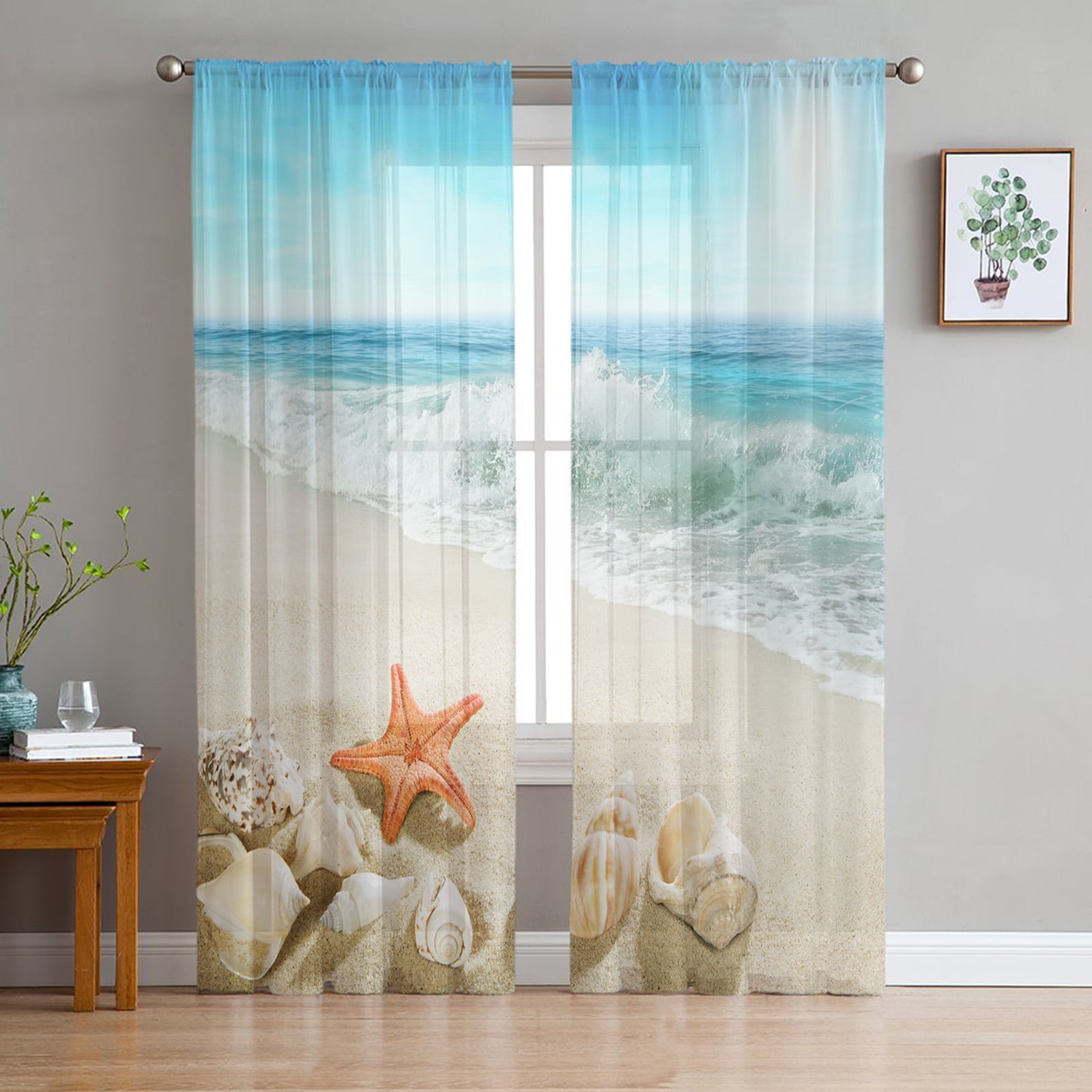 Beach Sea Star Shells Curtain Window Tulle For Living Room Bedroom ...
