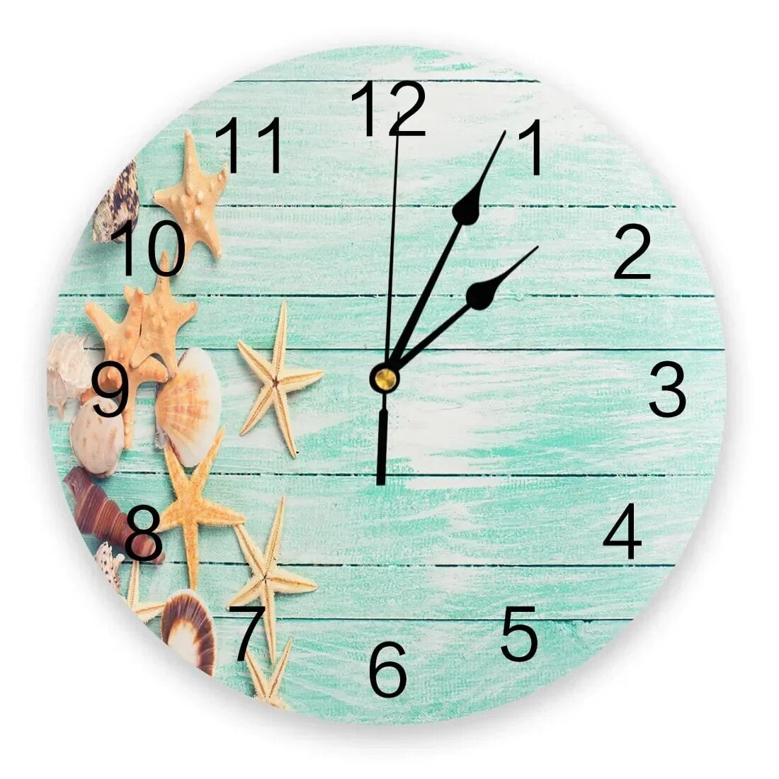 Beach Sea StarShells Blue Wall Clocks Non Ticking for Girl Boy Bedroom ...