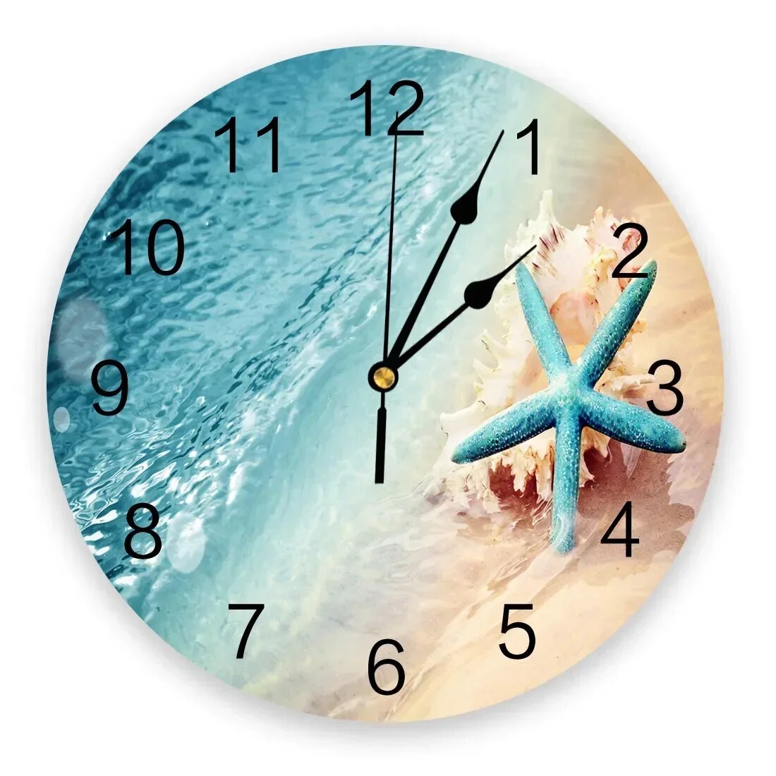 Beach Sea StarShells Blue Wall Clocks Non Ticking for Girl Boy Bedroom ...