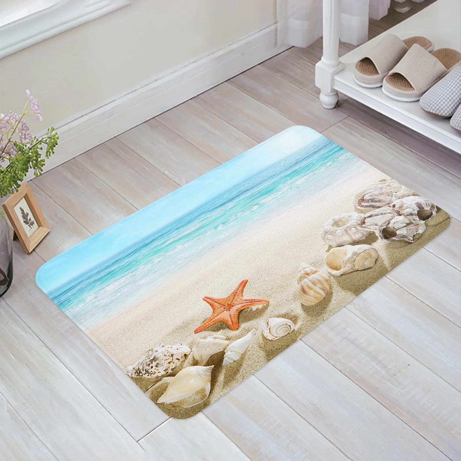 Beach Sea StarShells Green Entrance Doormat Kitchen Mat Carpet Living ...