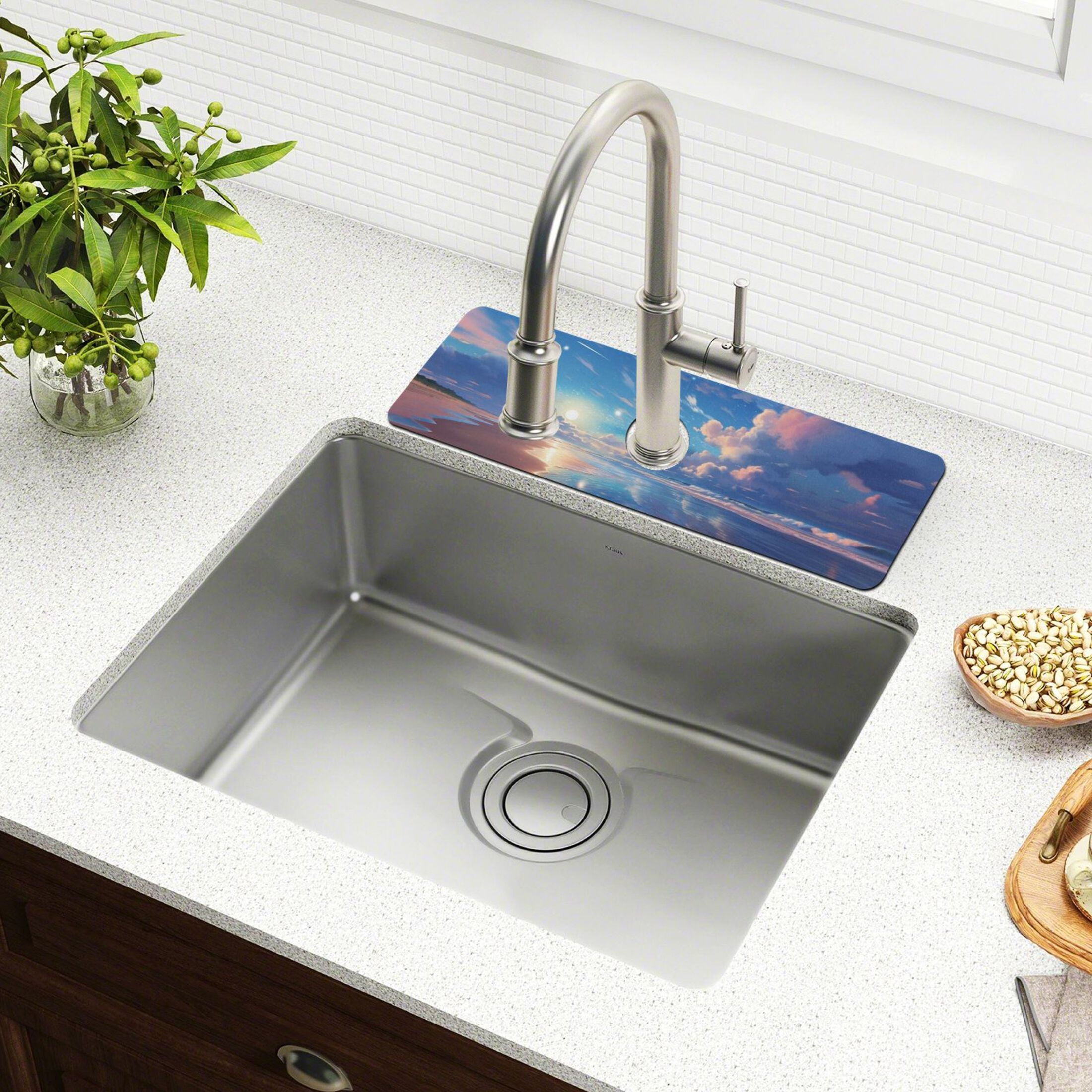 Beach Sea Sun Faucet Mat for Kitchen Sink 15'' Sink Splash Guard Mat ...