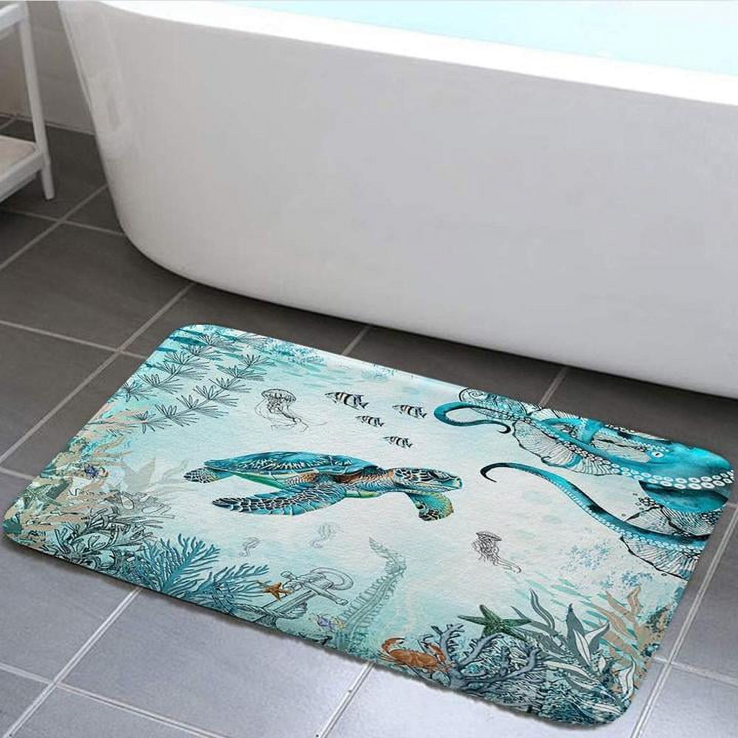 Beach Sea Turtle Bath Rug,Ocean Fish Underwater Animal Seashell ...