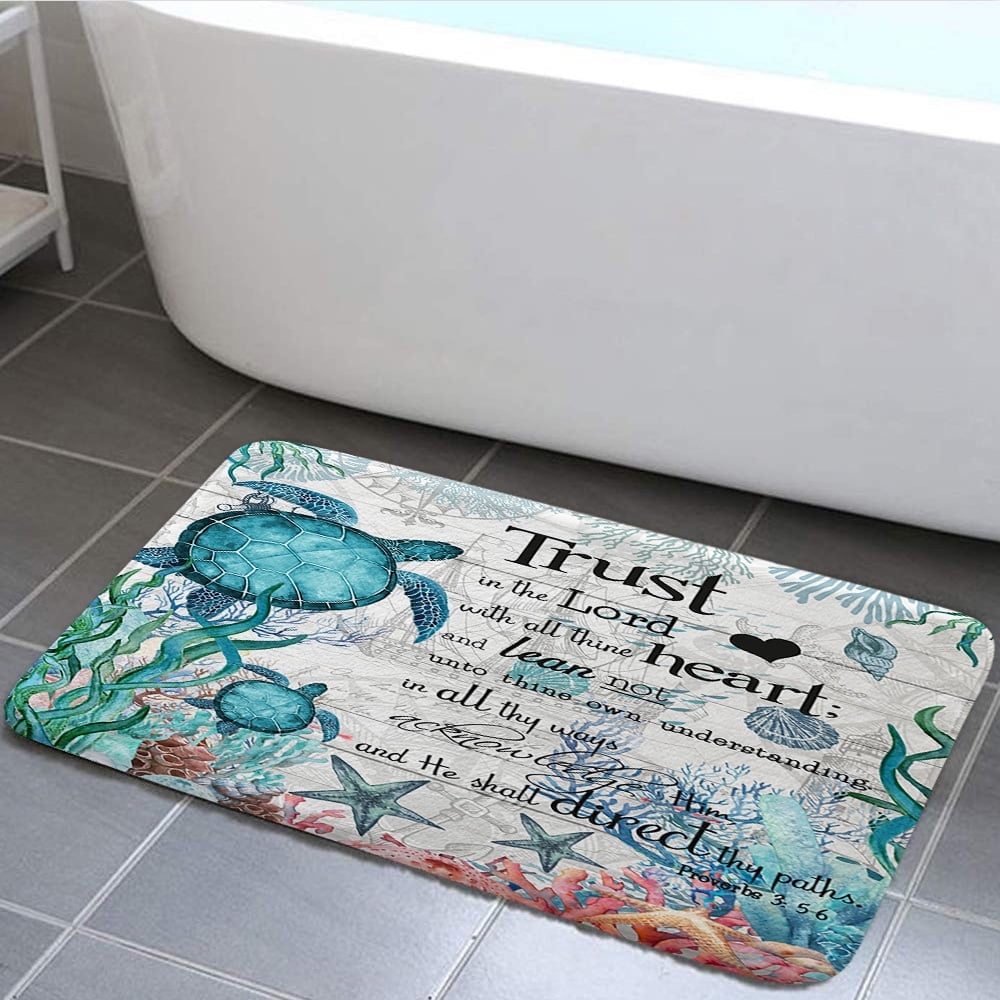 Beach Sea Turtle Bath Rugs for Bathroom, Nautical Sea Marine Animal ...