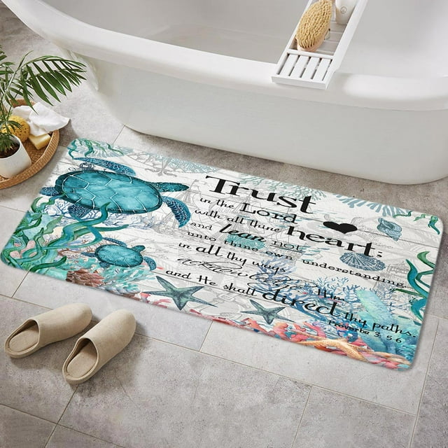 Beach Sea Turtle Bath Rugs for Bathroom, Nautical Sea Marine Animal ...