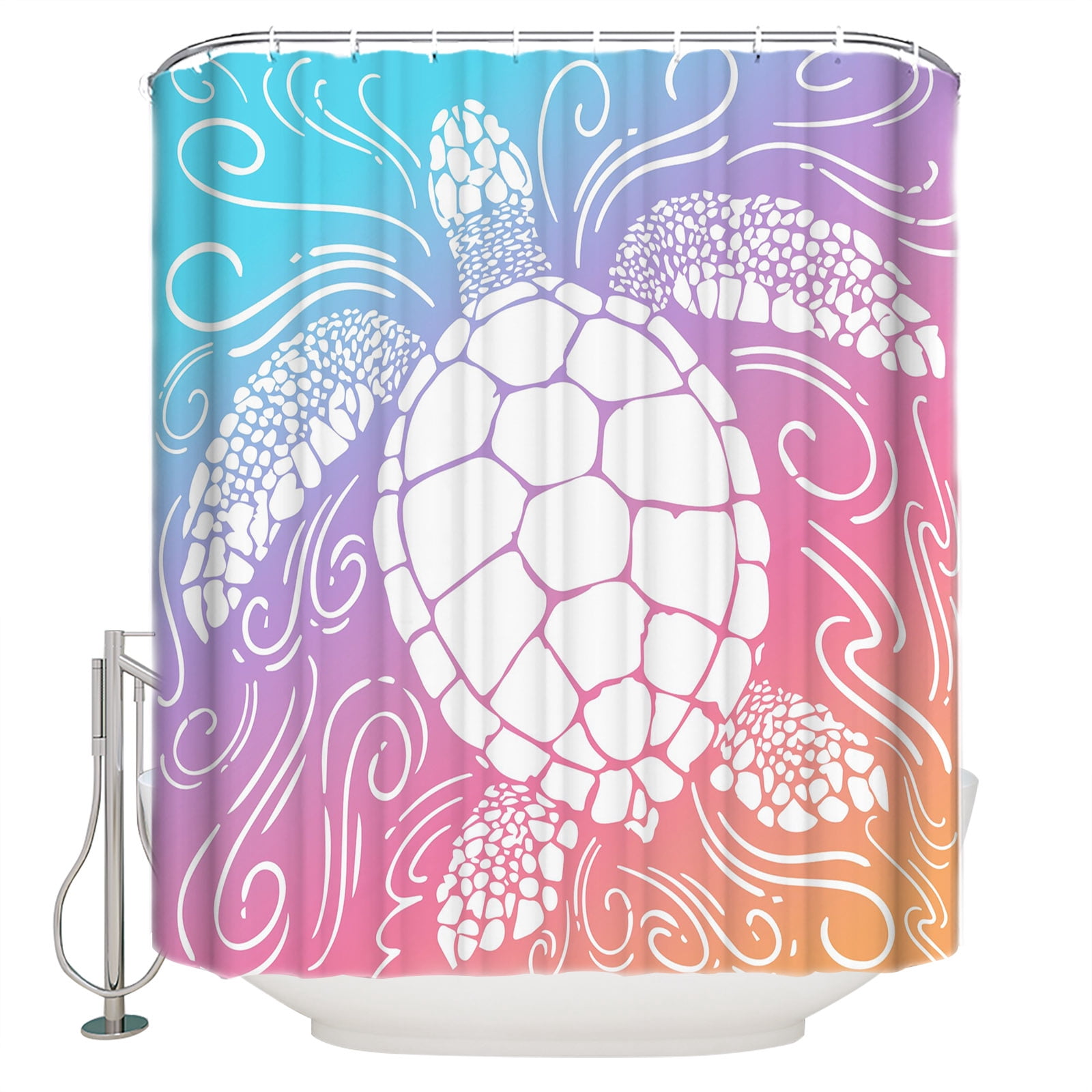 Beach Sea Turtle Bathroom Shower Curtains with 12 Hooks Polyester ...