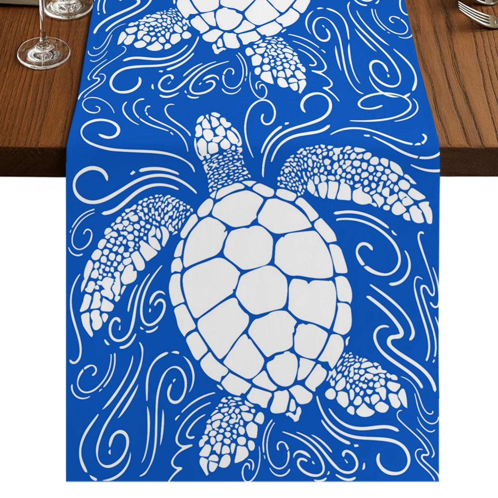 Beach Sea Turtle Burlap Cotton Table Runner 13x70 Inches Long, Abstract ...