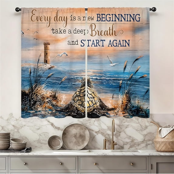 Beach Sea Turtle Kitchen Curtains 27.5W X 39L Inch 2 Panels Ocean ...