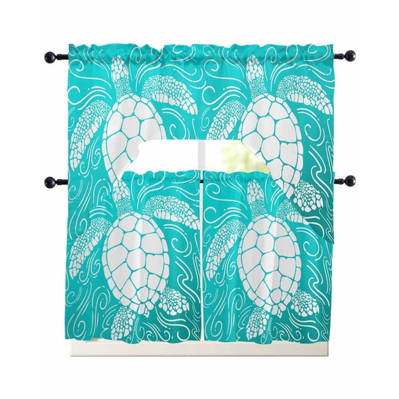 Beach Sea Turtle Kitchen Curtains Set for Windows 3 Piece Cafe Curtains ...