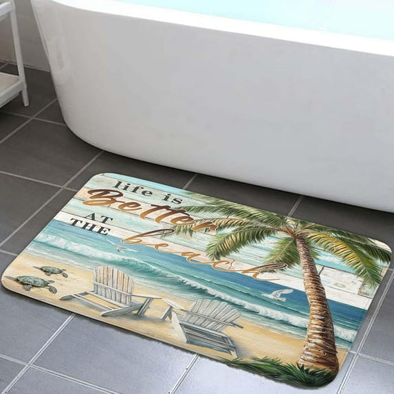 Beach Sea Turtle Seagull Palm Tree Ocean Bathroom Rugs Mat, Non Slip ...