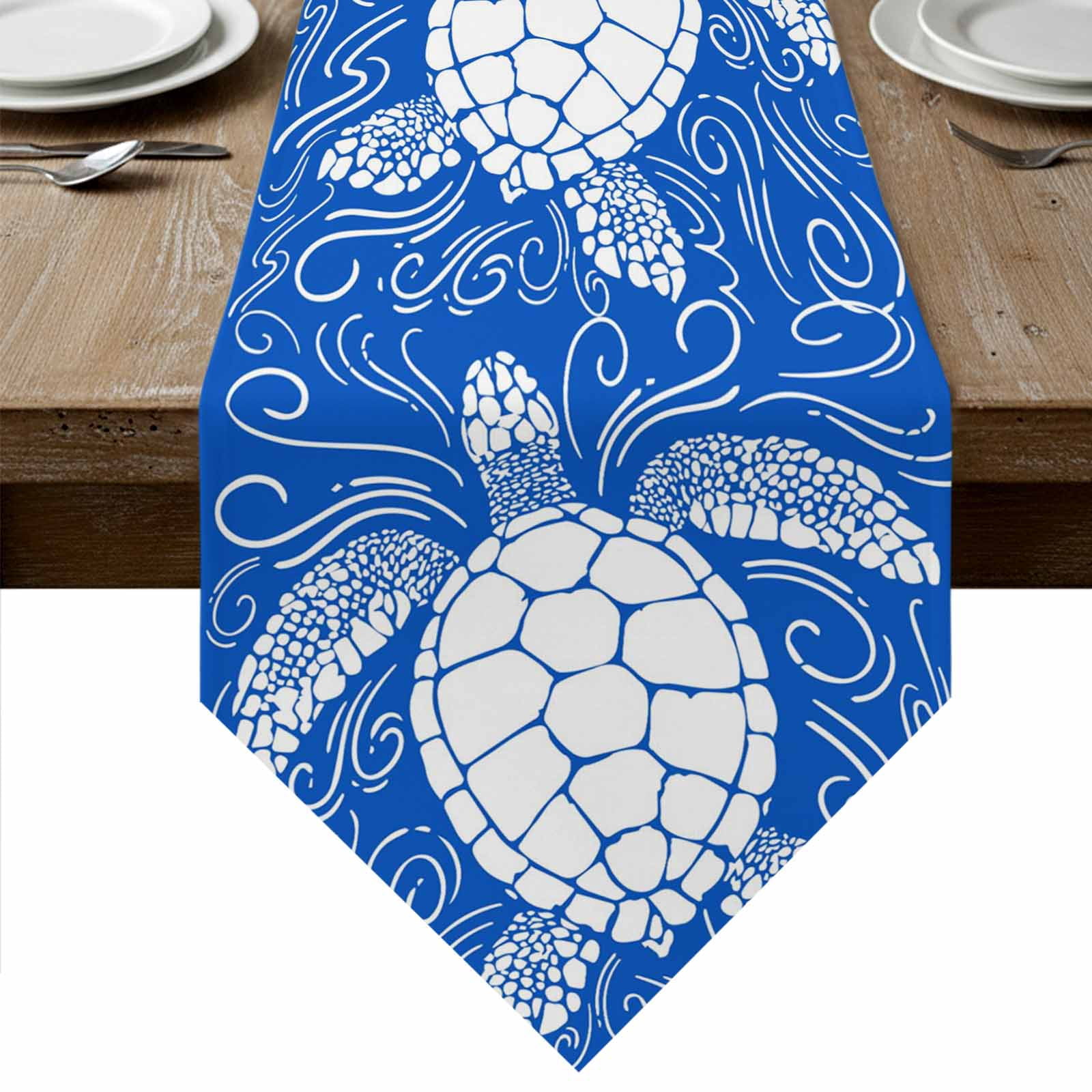 Beach Sea Turtle Table Runner Linen Burlap Table Runner 108 Inches Long ...