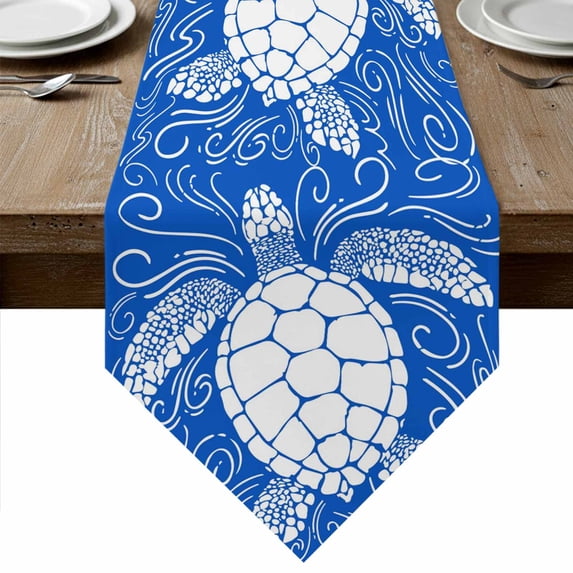 Beach Sea Turtle Table Runner Linen Burlap Table Runner 120 Inches Long ...