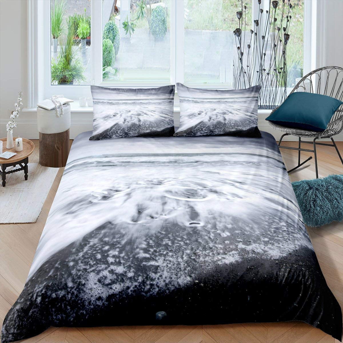 Beach Sea Wave Ocean Duvet Cover Sunset Hawaiian Palm Tree Wave ...