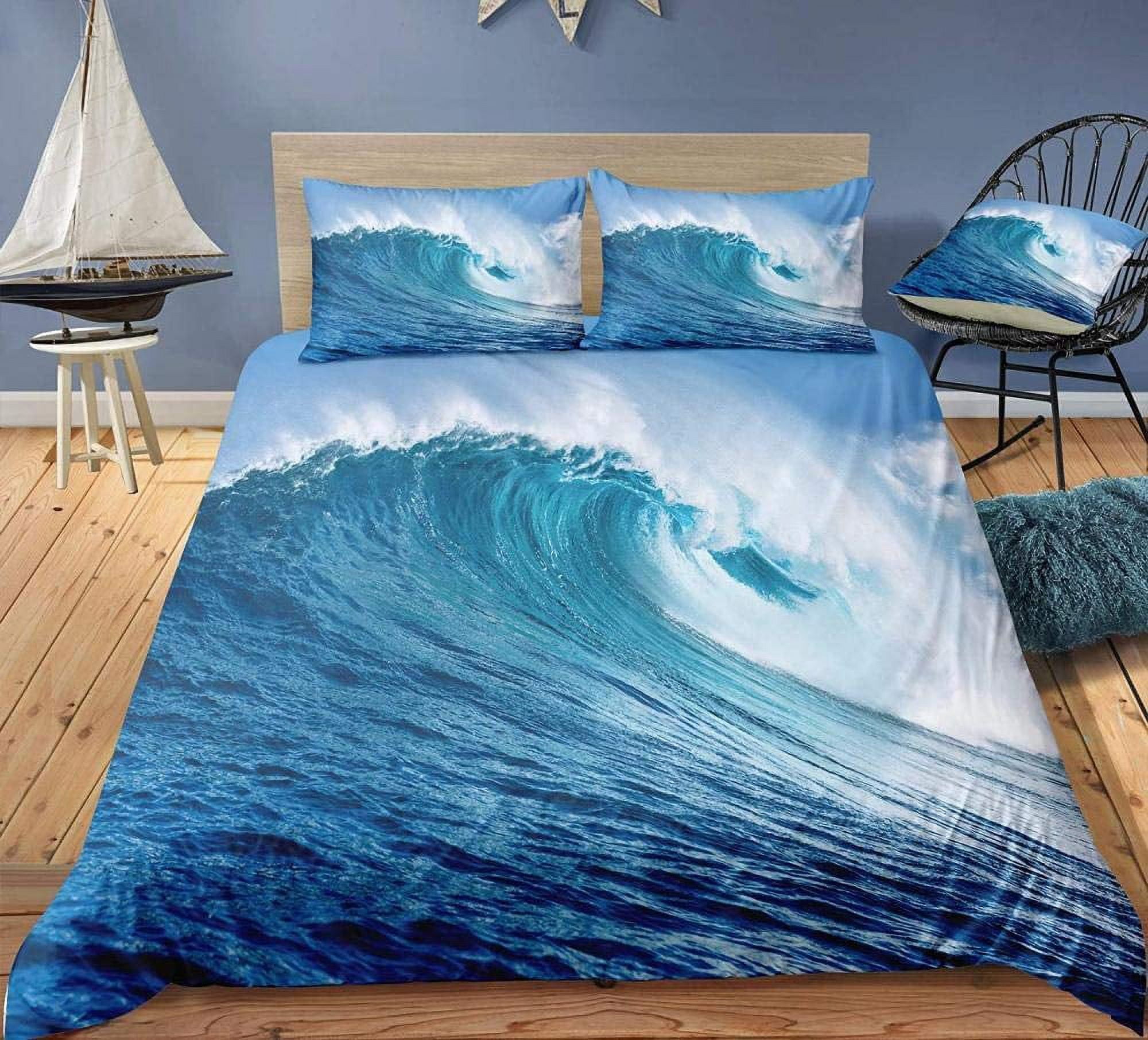 Beach Sea Wave Ocean Duvet Cover Sunset Hawaiian Palm Tree Wave ...