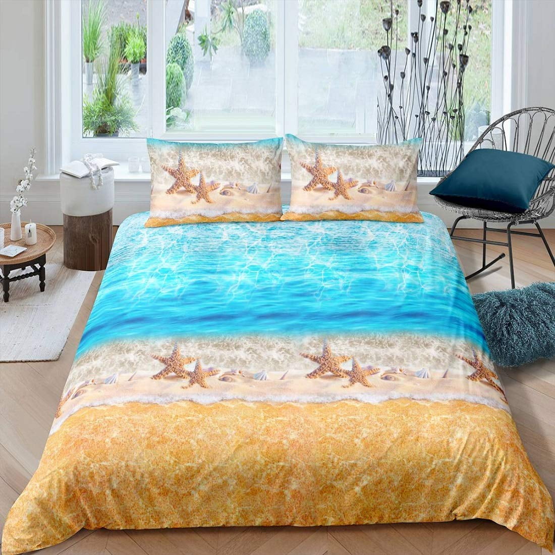 Beach Sea Wave Ocean Duvet Cover Sunset Hawaiian Palm Tree Wave ...