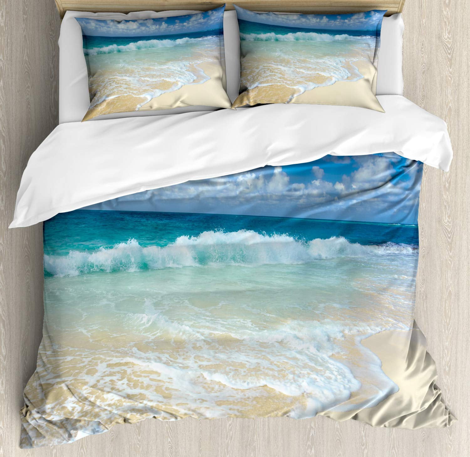 Beach Sea Wave Ocean Duvet Cover Sunset Hawaiian Palm Tree Wave ...