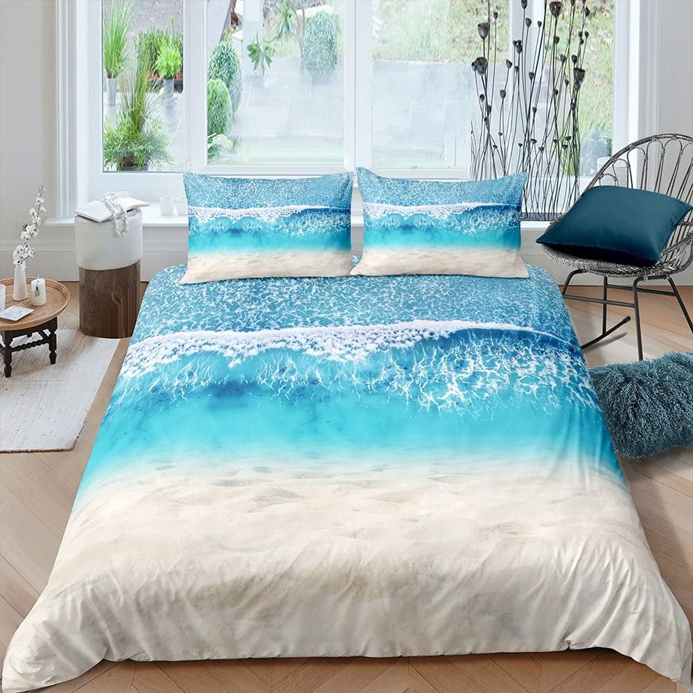 Beach Sea Wave Ocean Duvet Cover Sunset Hawaiian Palm Tree Wave ...