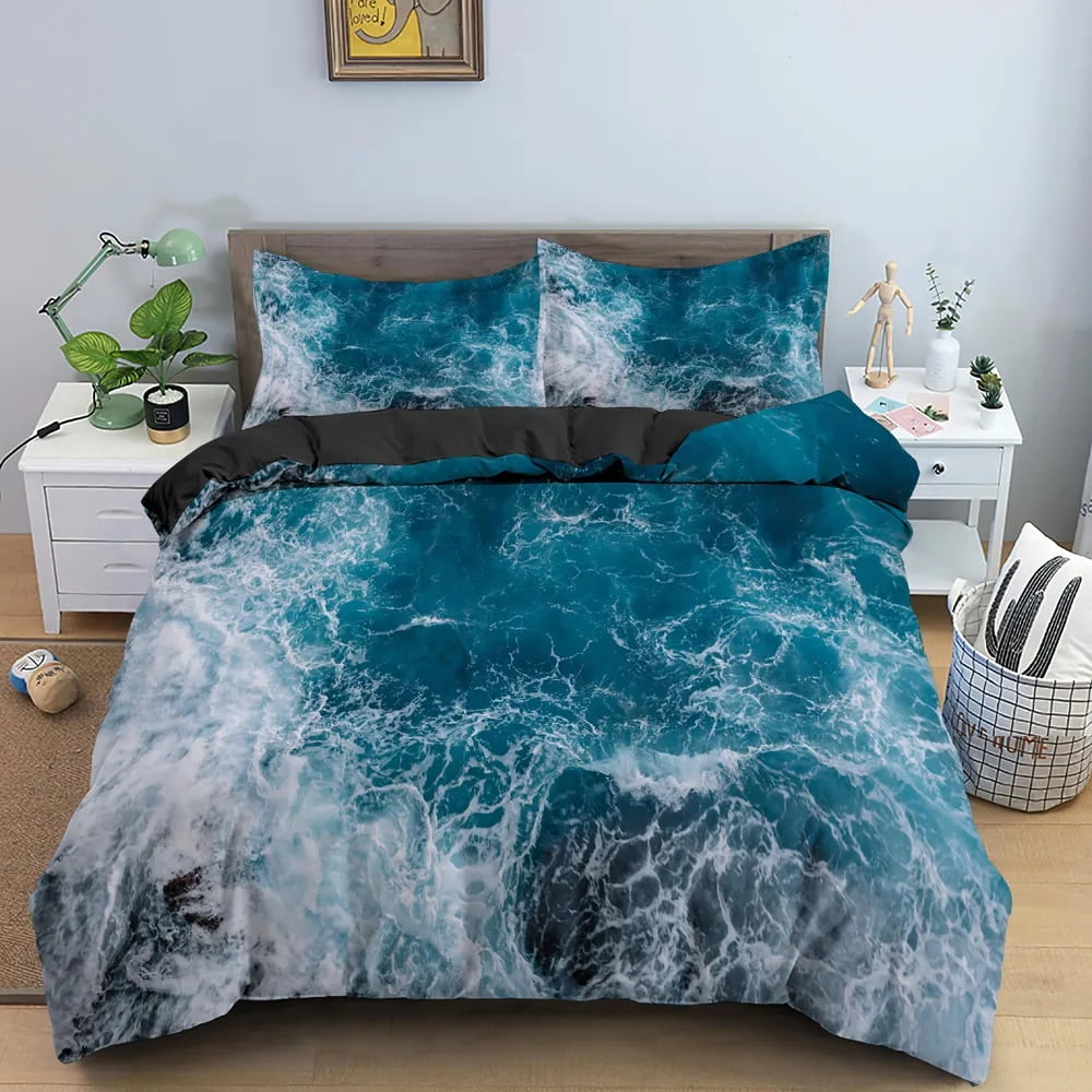 Beach Sea Wave Ocean Duvet Cover Sunset Hawaiian Palm Tree Wave ...