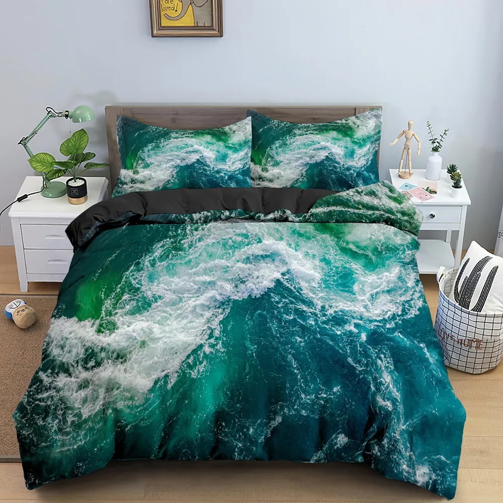 Beach Sea Wave Ocean Duvet Cover Sunset Hawaiian Palm Tree Wave ...