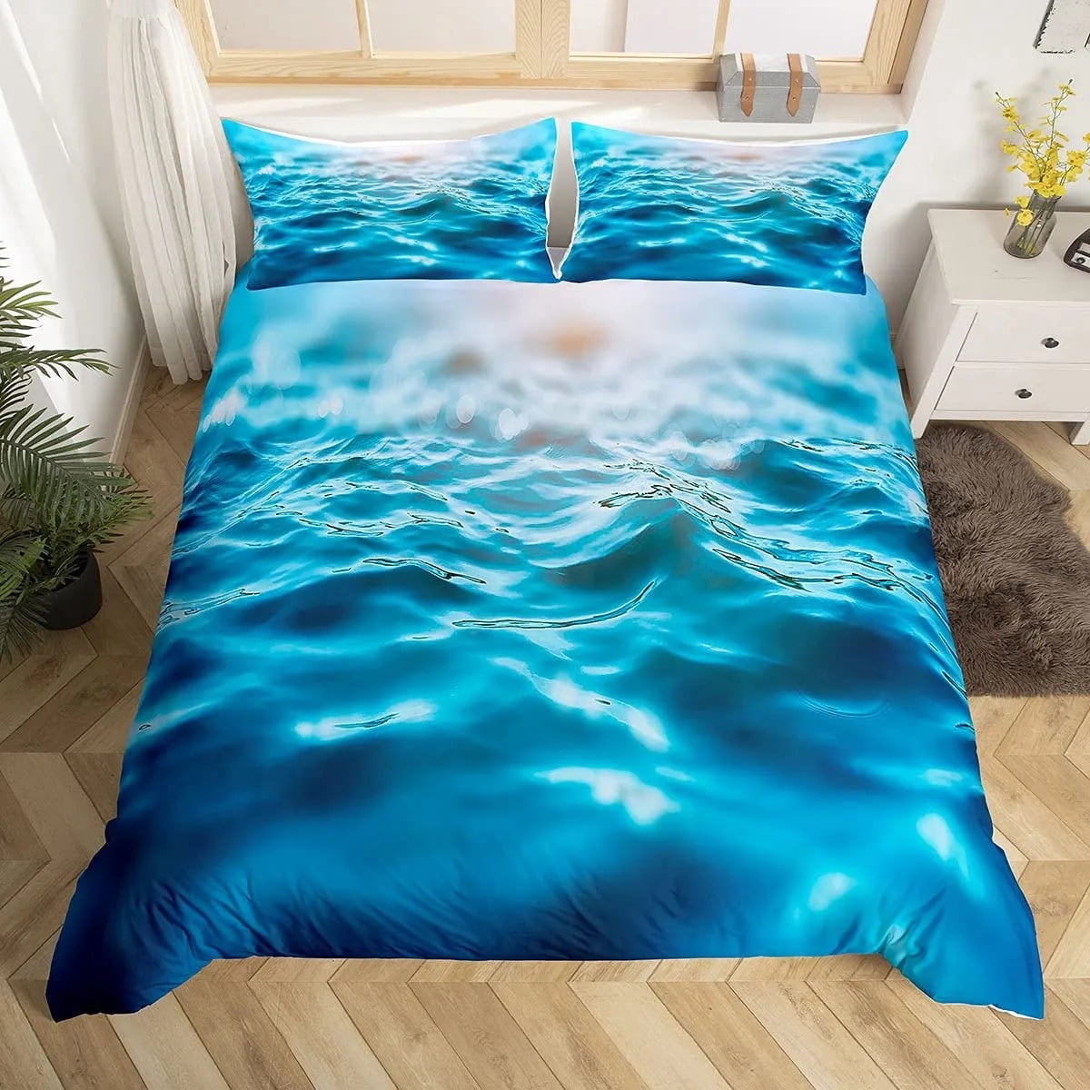 Beach Sea Wave Ocean Duvet Cover Sunset Hawaiian Palm Tree Wave ...
