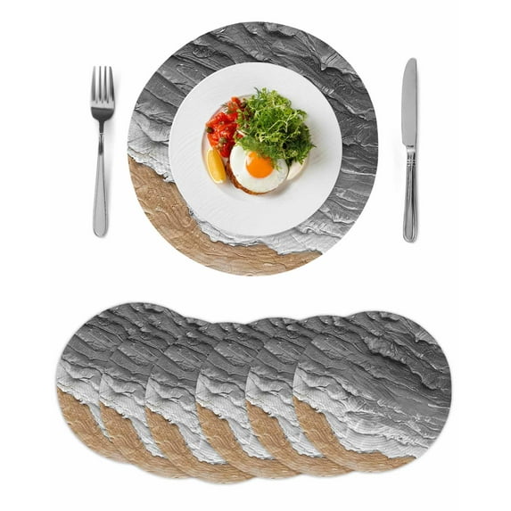 Beach Sea Wave Round Table Placemats set of 6, Coastal Ocean Washable ...