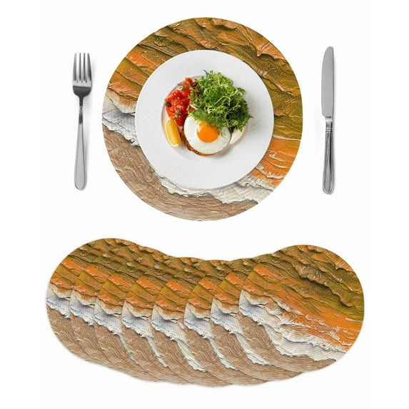 Beach Sea Wave Round Table Placemats set of 8, Coastal Ocean Washable ...
