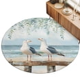 Beach Seagull Area Rugs 3.3' (Round) Nautical Watercolor Ocean Bird ...