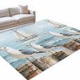 Beach Seagull Area Rugs 5x7ft Nautical Watercolor Ocean Bird Ship Sky ...