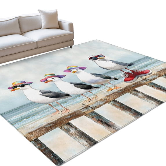 Beach Seagull Area Rugs 8x10ft Nautical Watercolor Ocean Seagull with ...