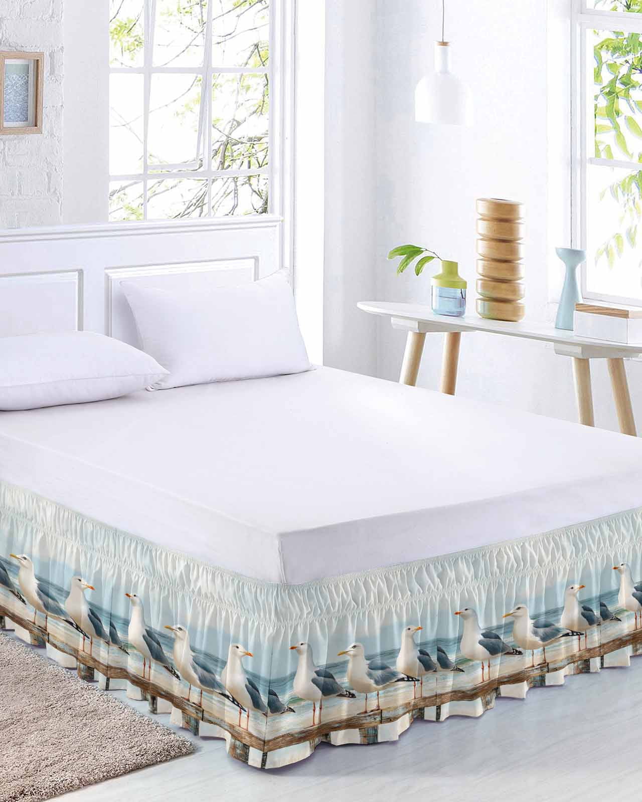 Beach Seagull Bed Skirt King Size 18 Inch Drop, Retro Nautical ...