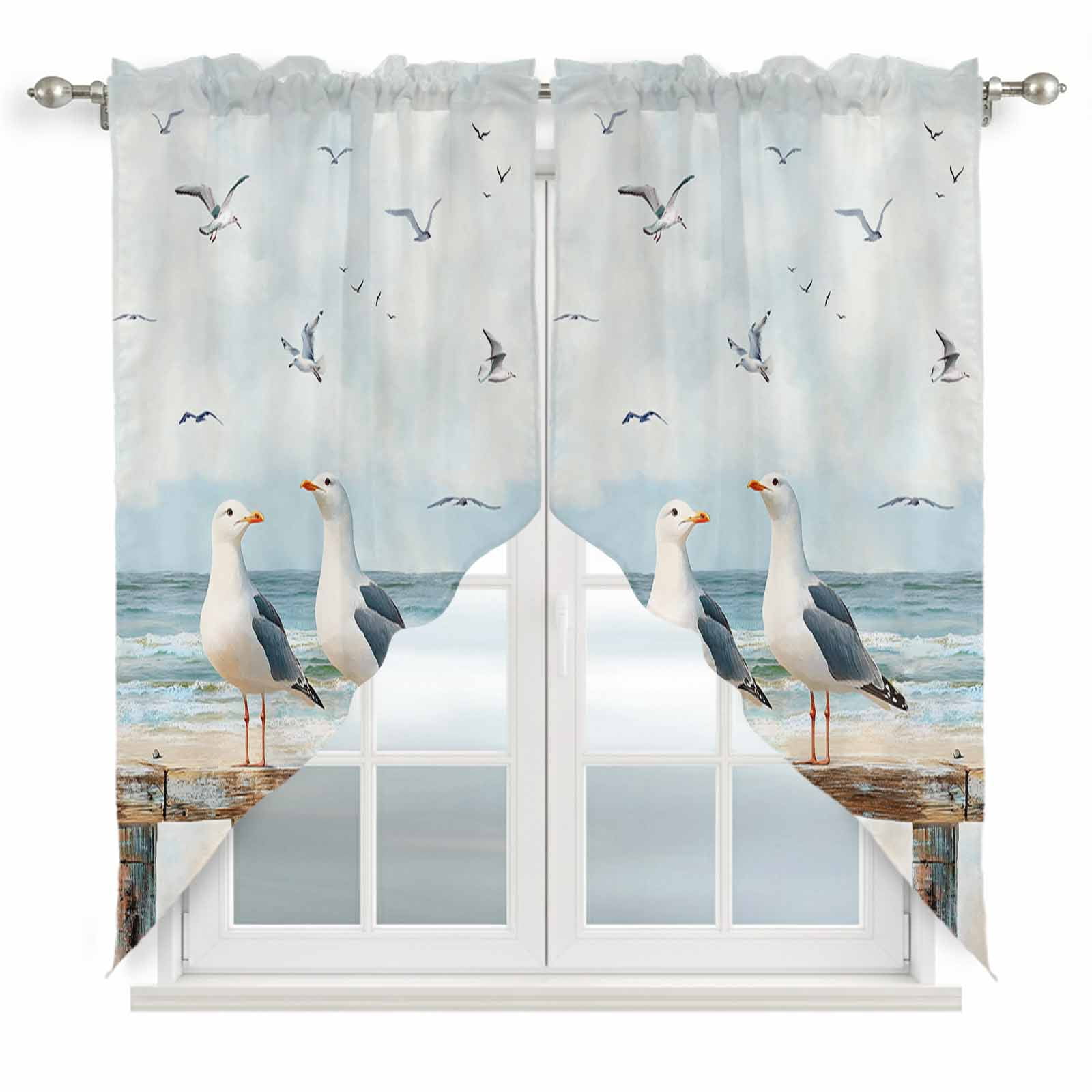 Beach Seagull Swag Curtain Valance for Small Windows, Nautical ...