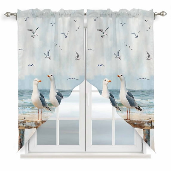 Beach Seagull Swag Curtain Valance for Small Windows, Nautical ...