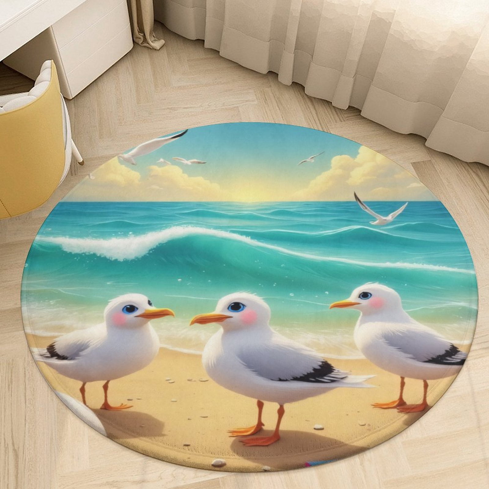 Beach Seagulls And Balls Round Area Rugs for Bedroom Living Room, 5FT ...