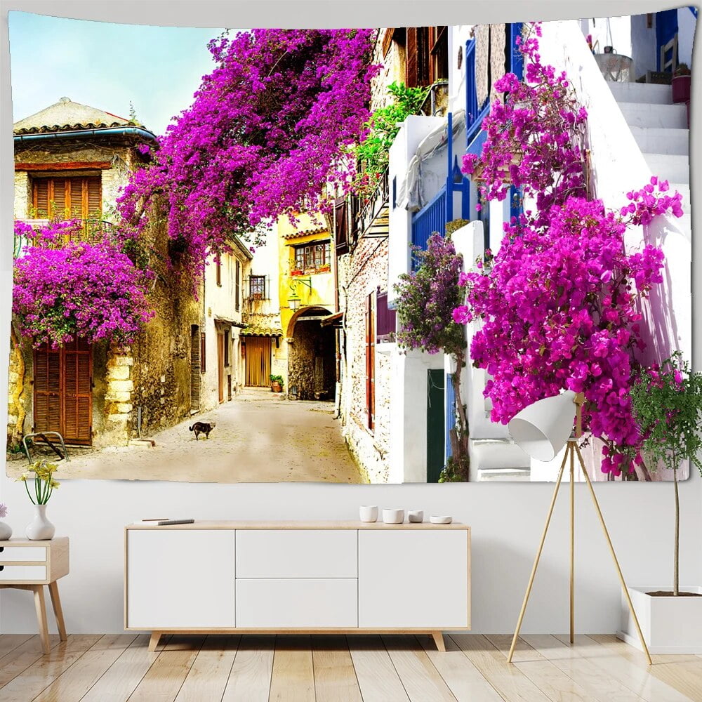 Beach Seascape Landscape Wall Tapestry European Style town Scery Cloth ...