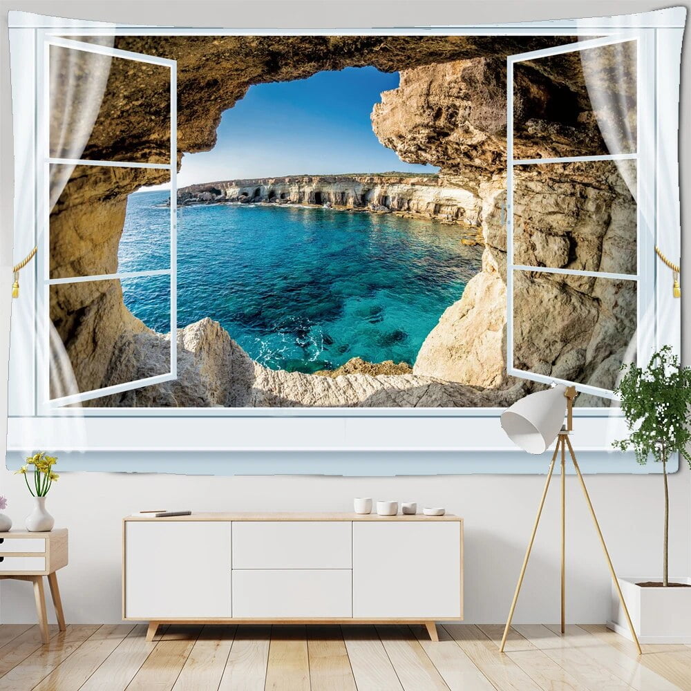Beach Seascape Landscape Wall Tapestry European Style town Scery Cloth ...