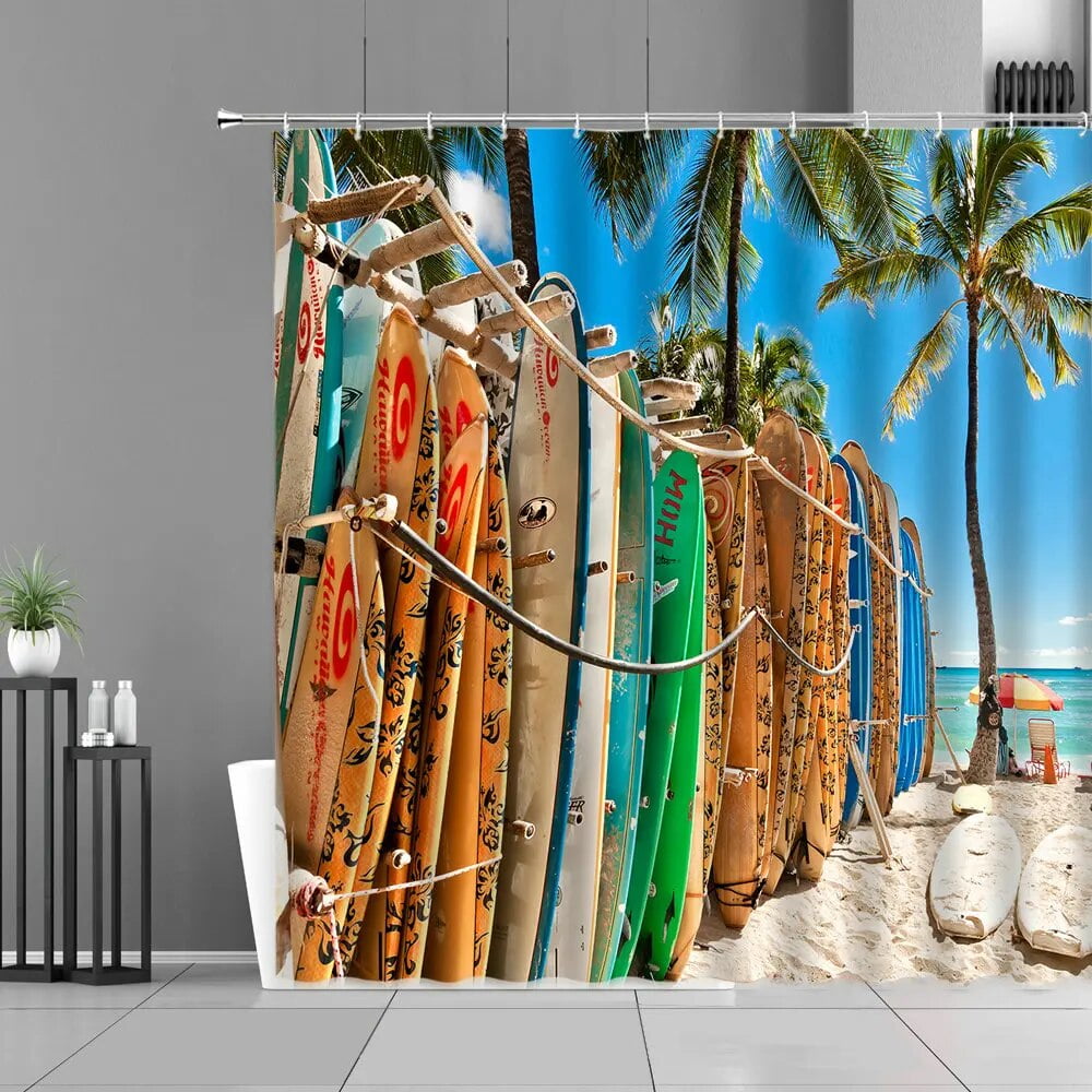 Beach Seascape Shower Curtain In Summer Surf Board Travel Bus Car ...