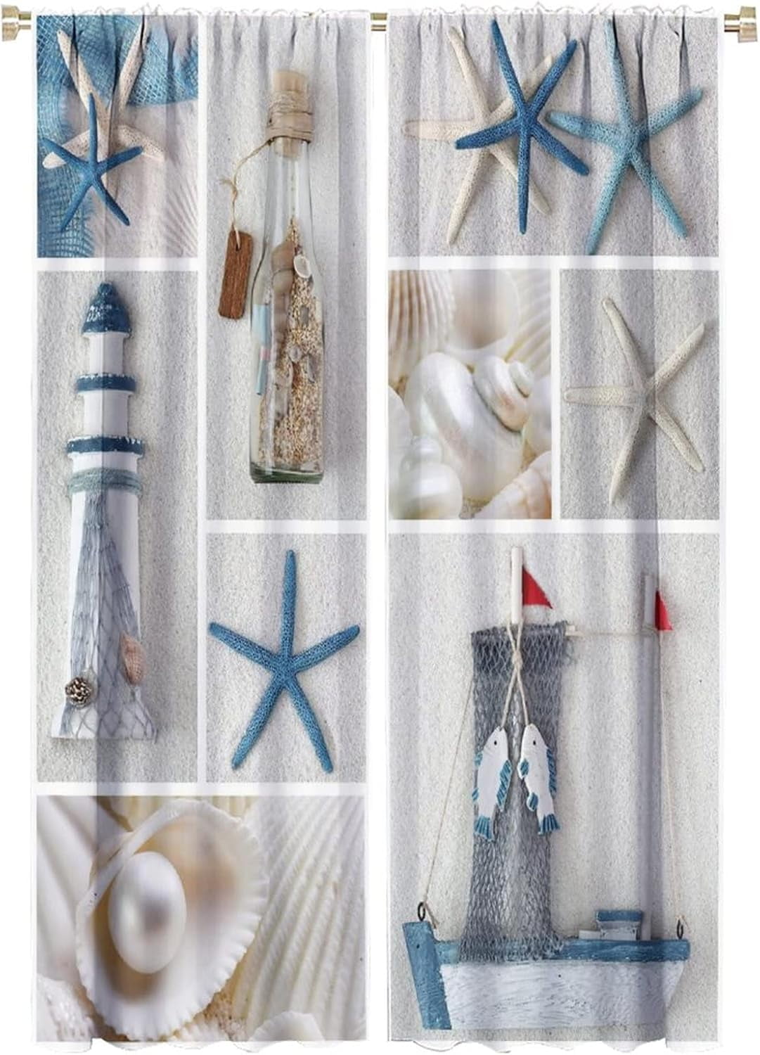 Beach Seashell Blackout Windows Curtains, Coastal Nautical Sea Starfish ...