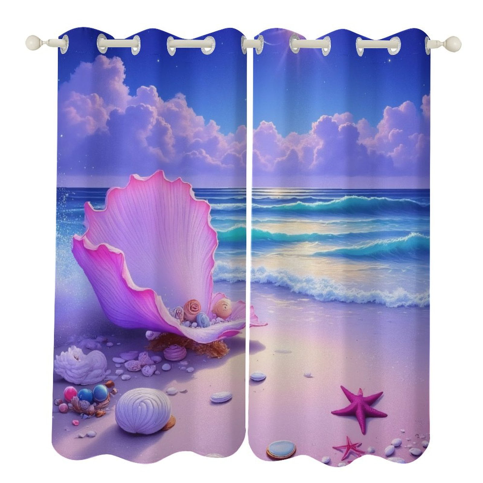 Beach Seashell Fantasy Blackout Window Curtains for Bedroom Living Room ...