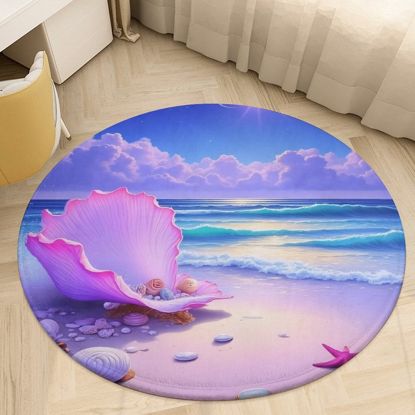 Beach Seashell Fantasy Round Area Rugs for Bedroom Living Room, 5FT ...