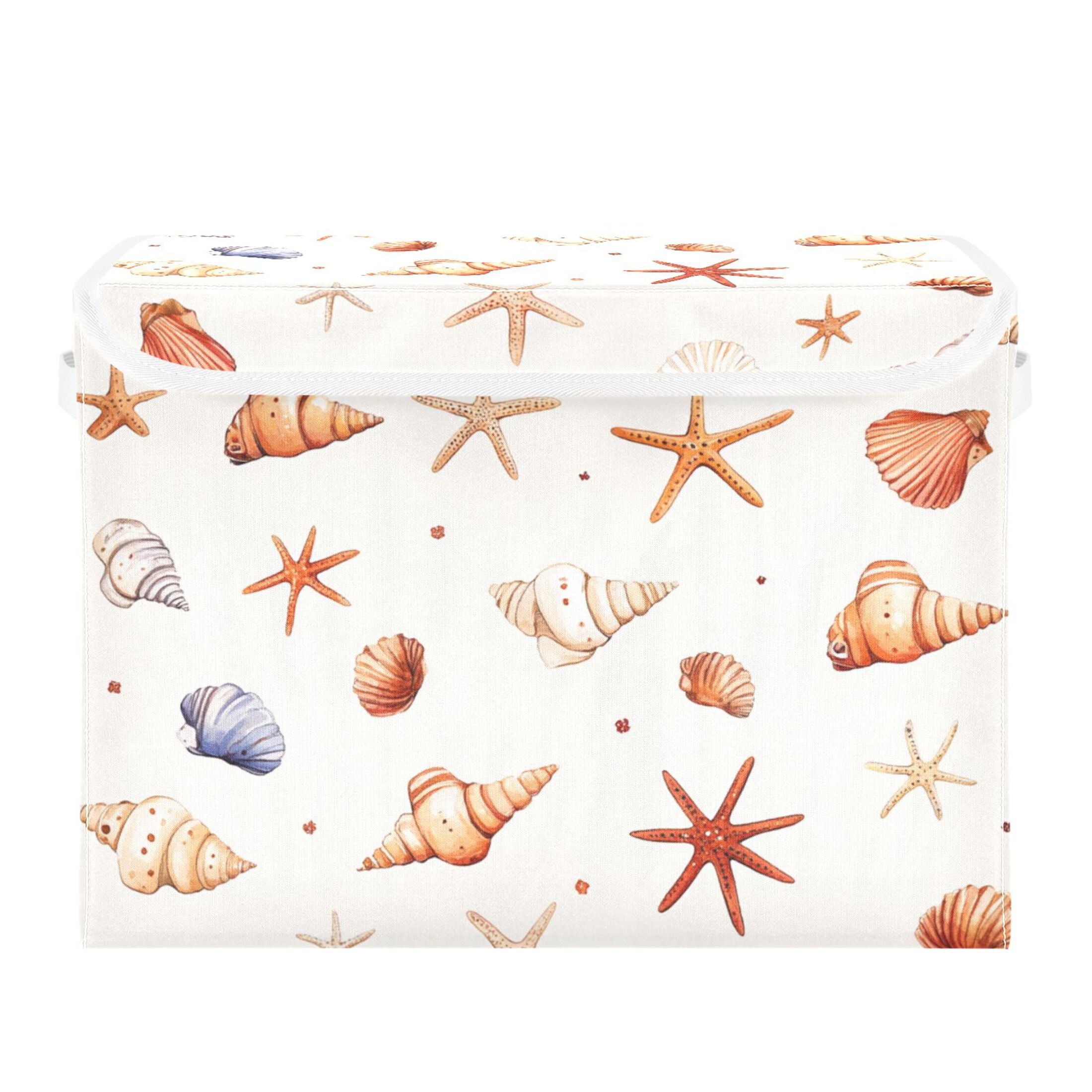 Beach Seashell Large Storage Bins with Linen Collapsible Lid Storage ...