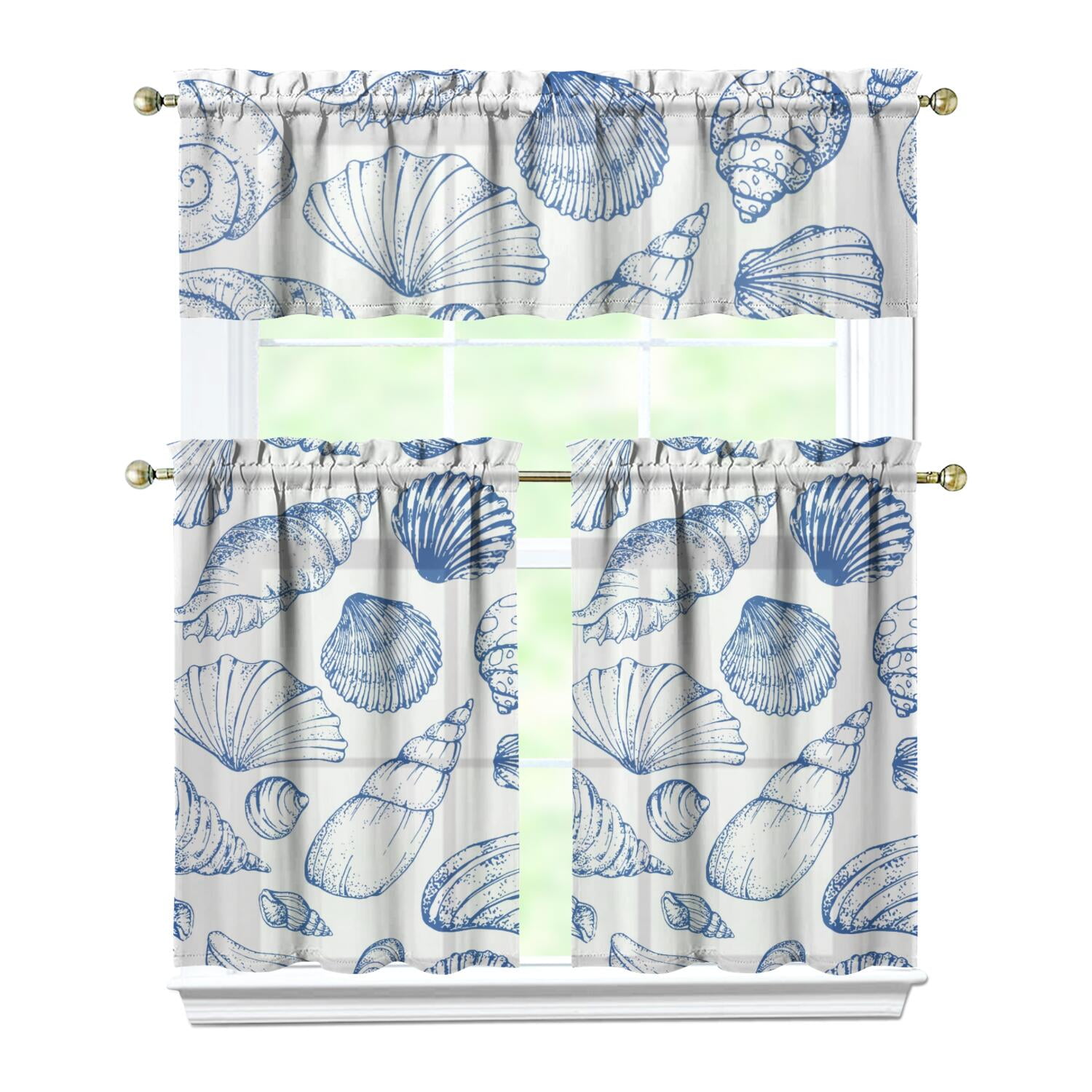 Beach Seashell Shell Curtains Set Tropical Starfish Marine Life Coral ...