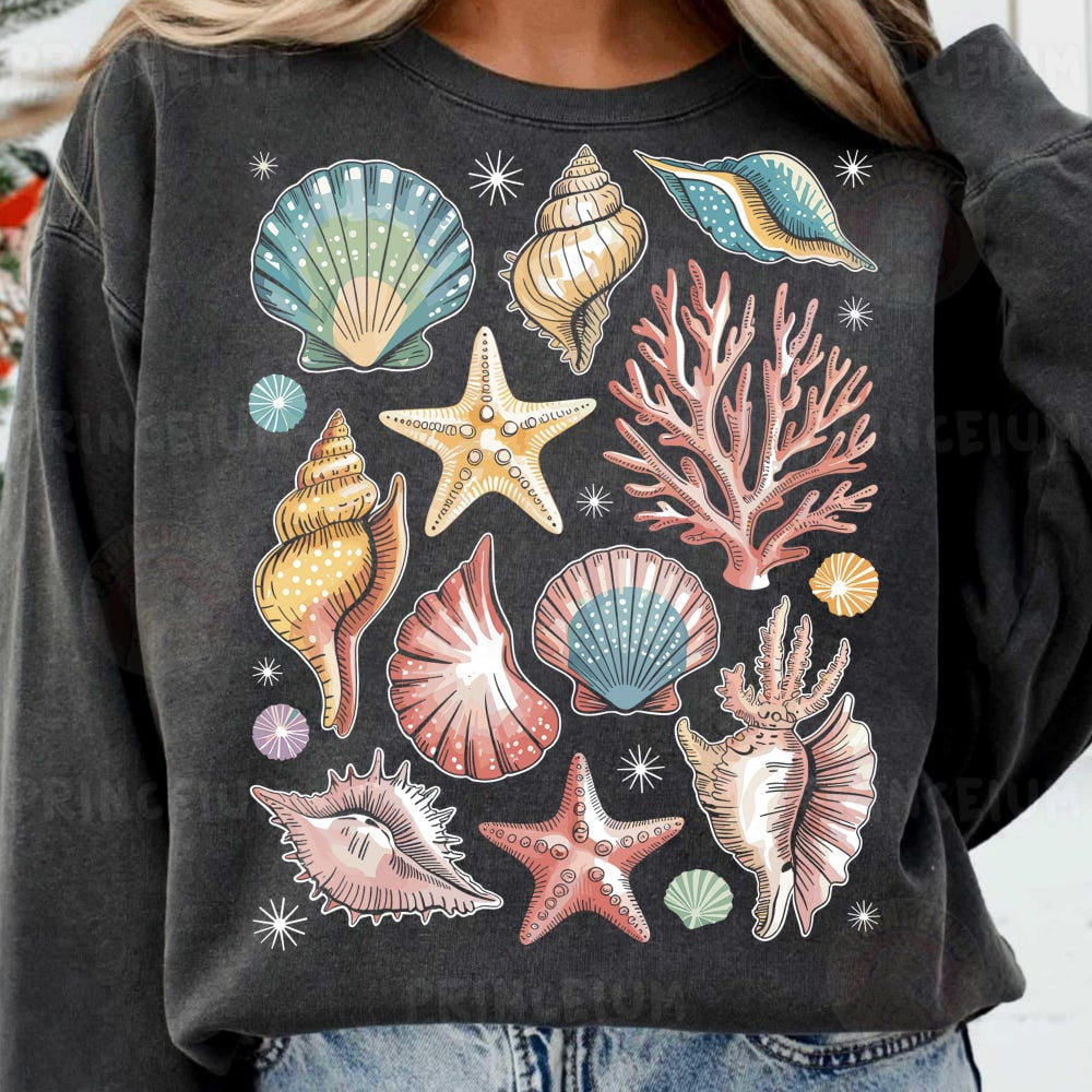 Beach Seashell Shirt, Starfish Coral Shirt, Ocean Theme, Summer Coastal ...