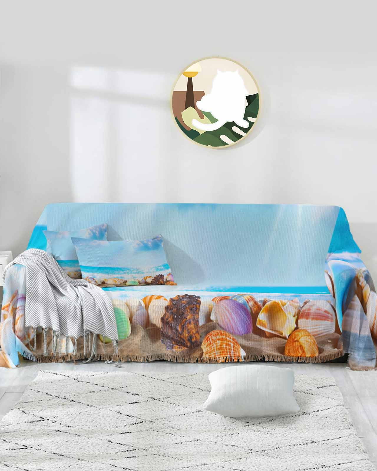 Beach Seashell Sofa Covers for 3 Cushion,Washable Couch Cover for ...