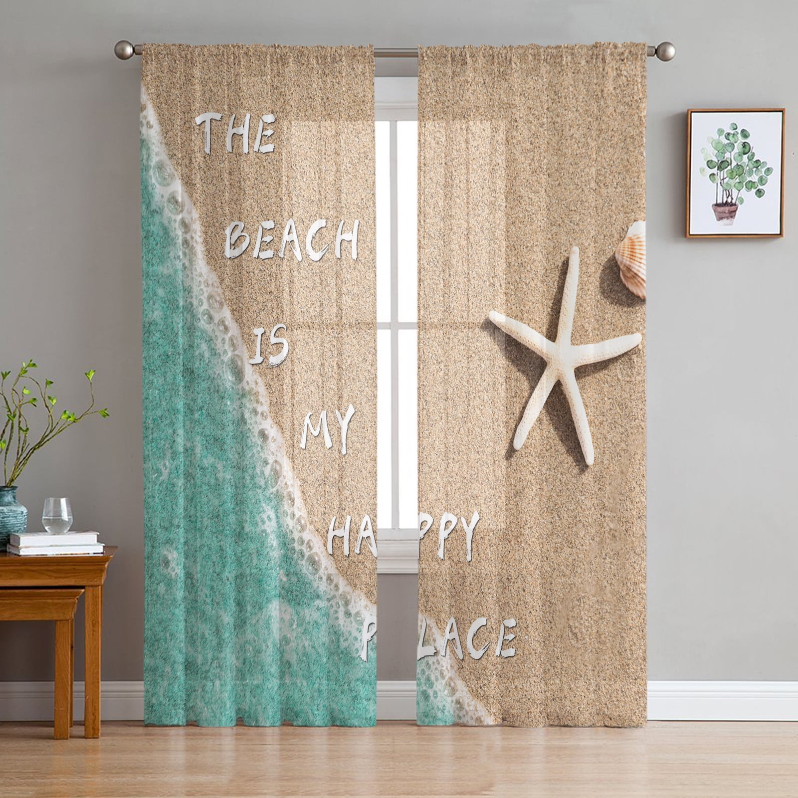 Beach Seashell Star Conch Sheer Curtain for Living Room Bedroom Voile ...