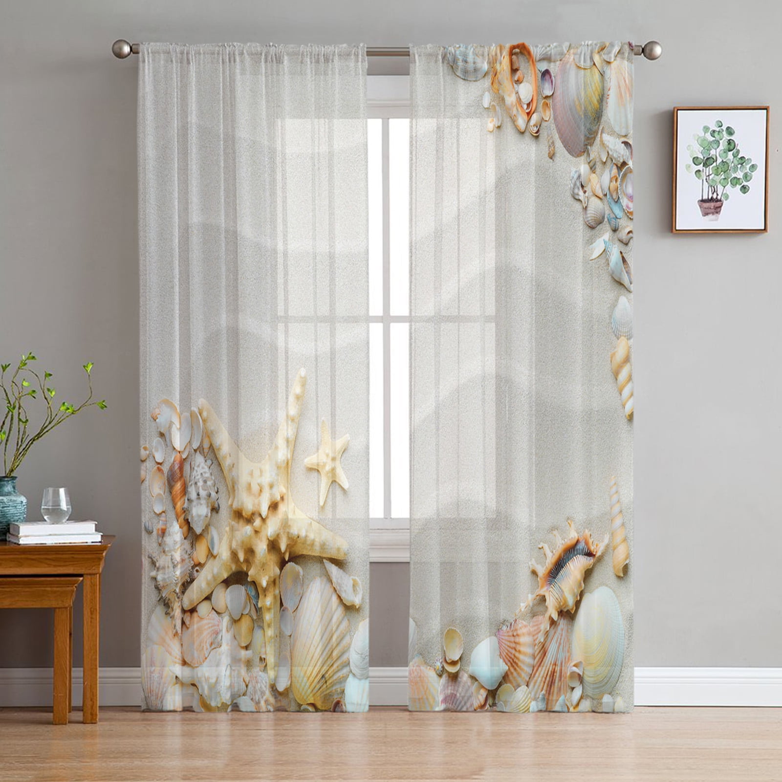 Beach Seashell Star Conch Sheer Curtain for Living Room Bedroom Voile ...