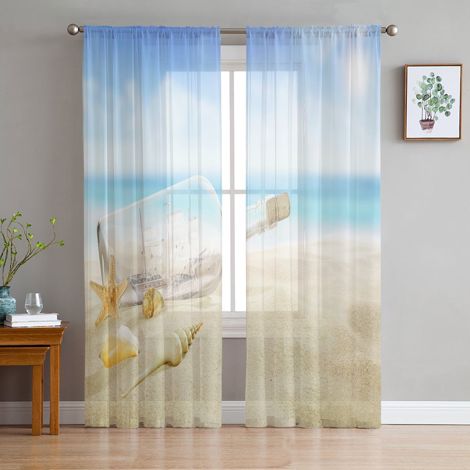 Beach Seashell Star Conch Sheer Curtain for Living Room Bedroom Voile ...