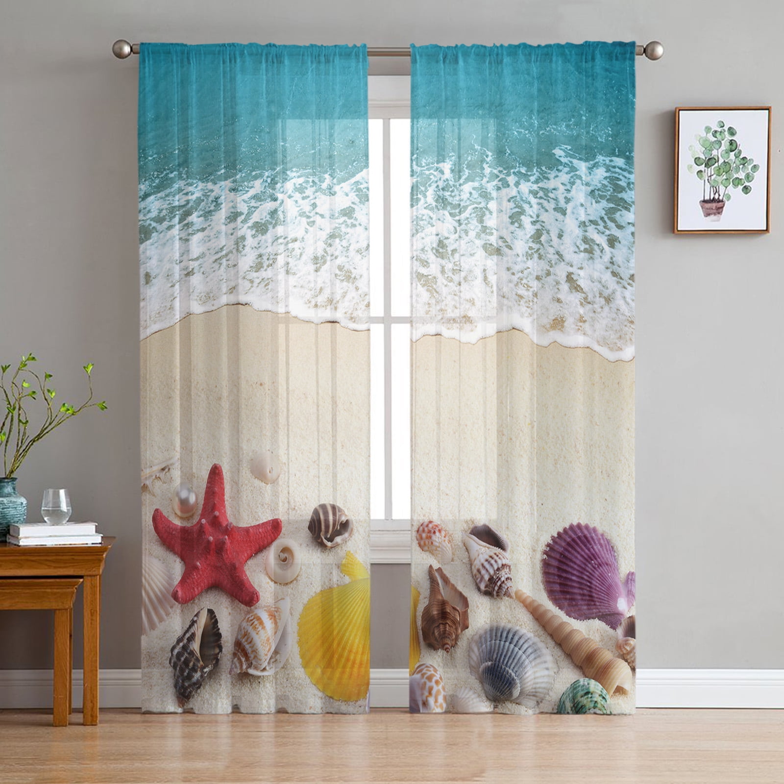 Beach Seashell Star Conch Sheer Curtain for Living Room Bedroom Voile ...