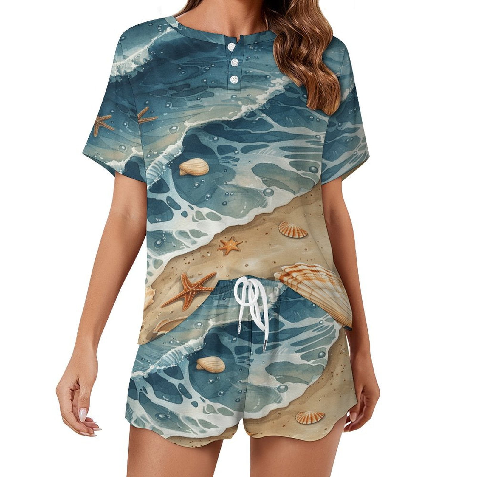 Beach Seashell Starfish 2 Pack Women’s Pajama Set Print Sleepwear And ...