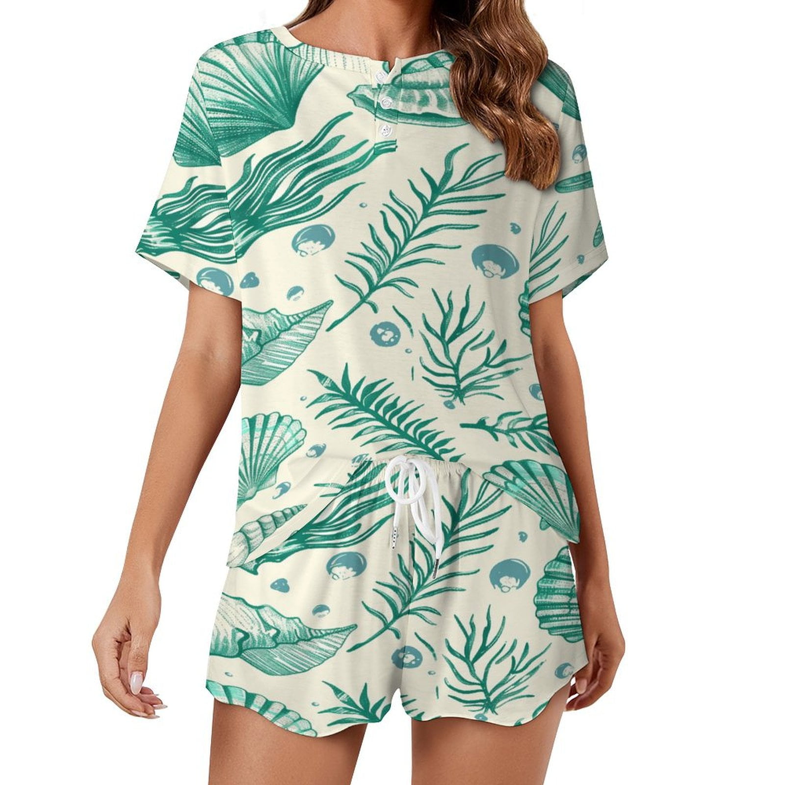 Beach Seashell Starfish 2 Pack Women’s Pajama Set Print Sleepwear And ...