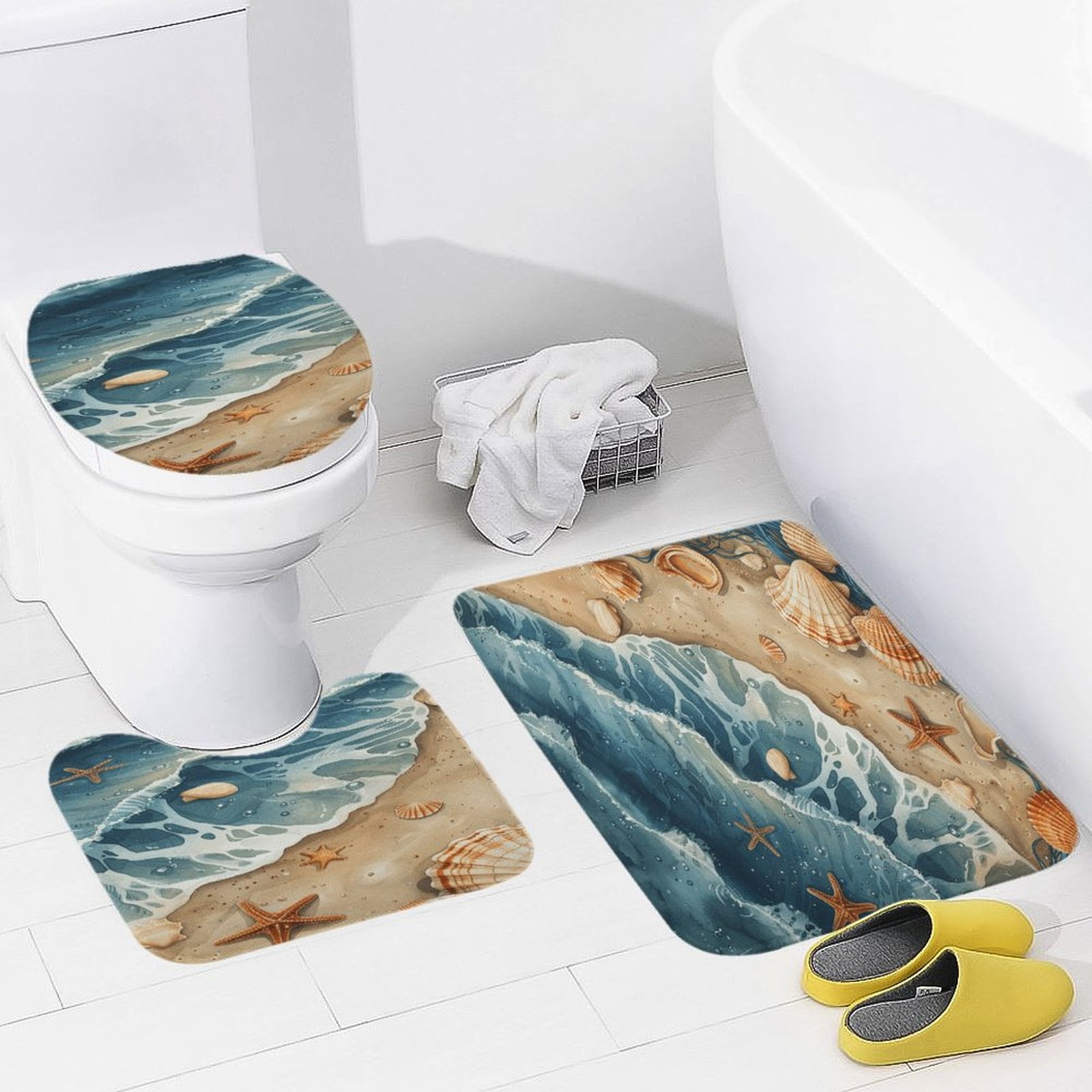 Beach Seashell Starfish 3 Pieces Bath Mats Set, Non-Slip Washable Cover ...
